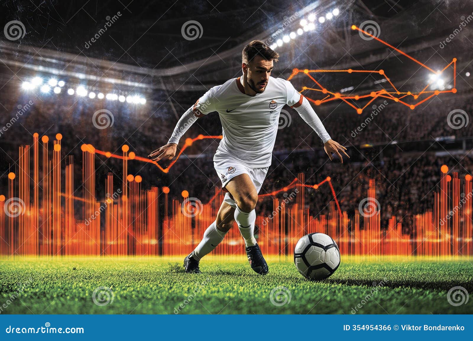 Soccer Player in Action with a Ball, Overlaid with Dynamic Statistics ...