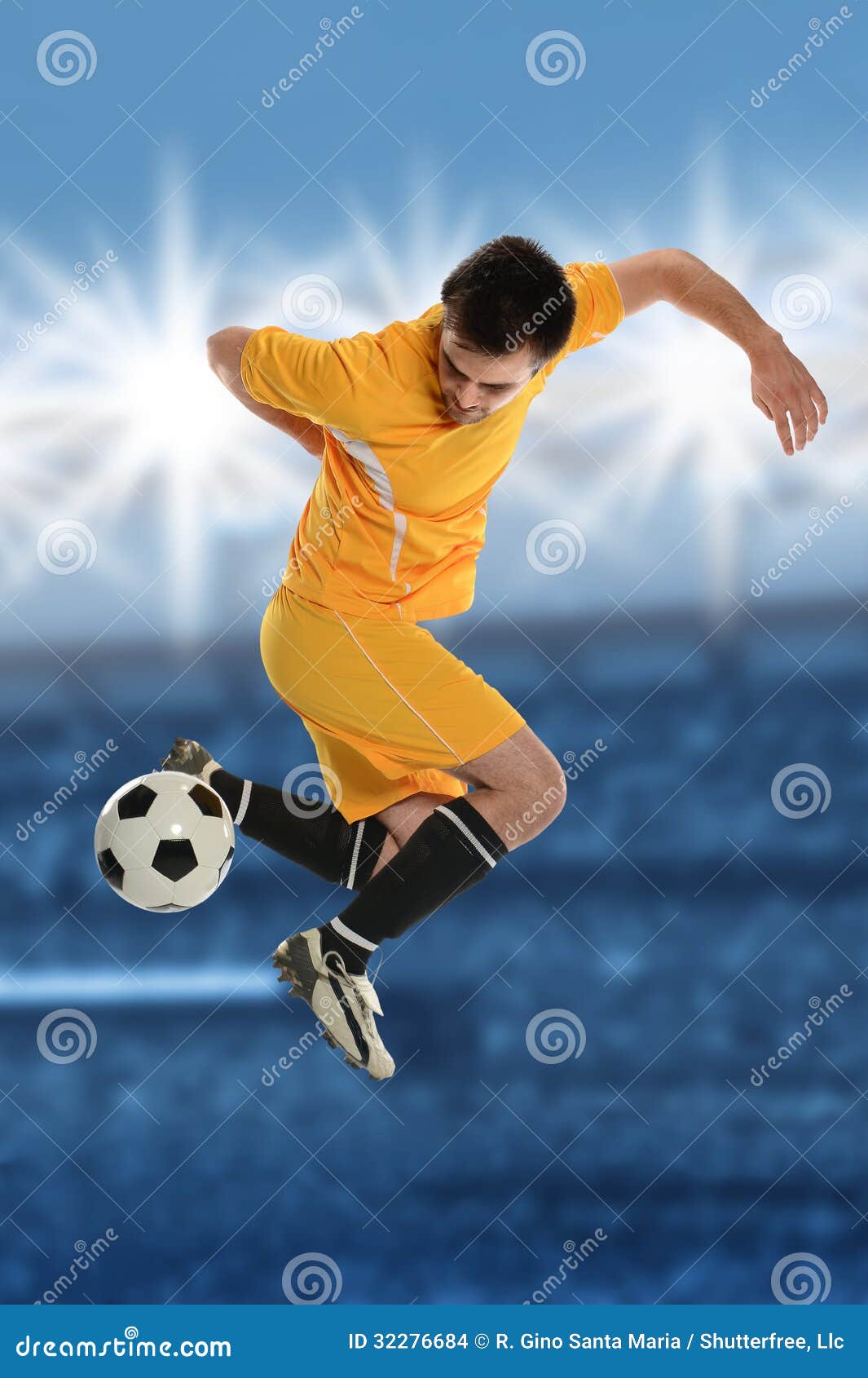 Soccer Player Doing Back Kick Stock Photo - Image of stadium, player ...
