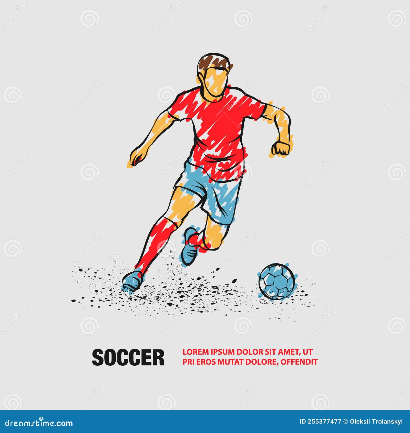 Soccer Player Dribbling with the Ball. Vector Outline of Soccer Player ...