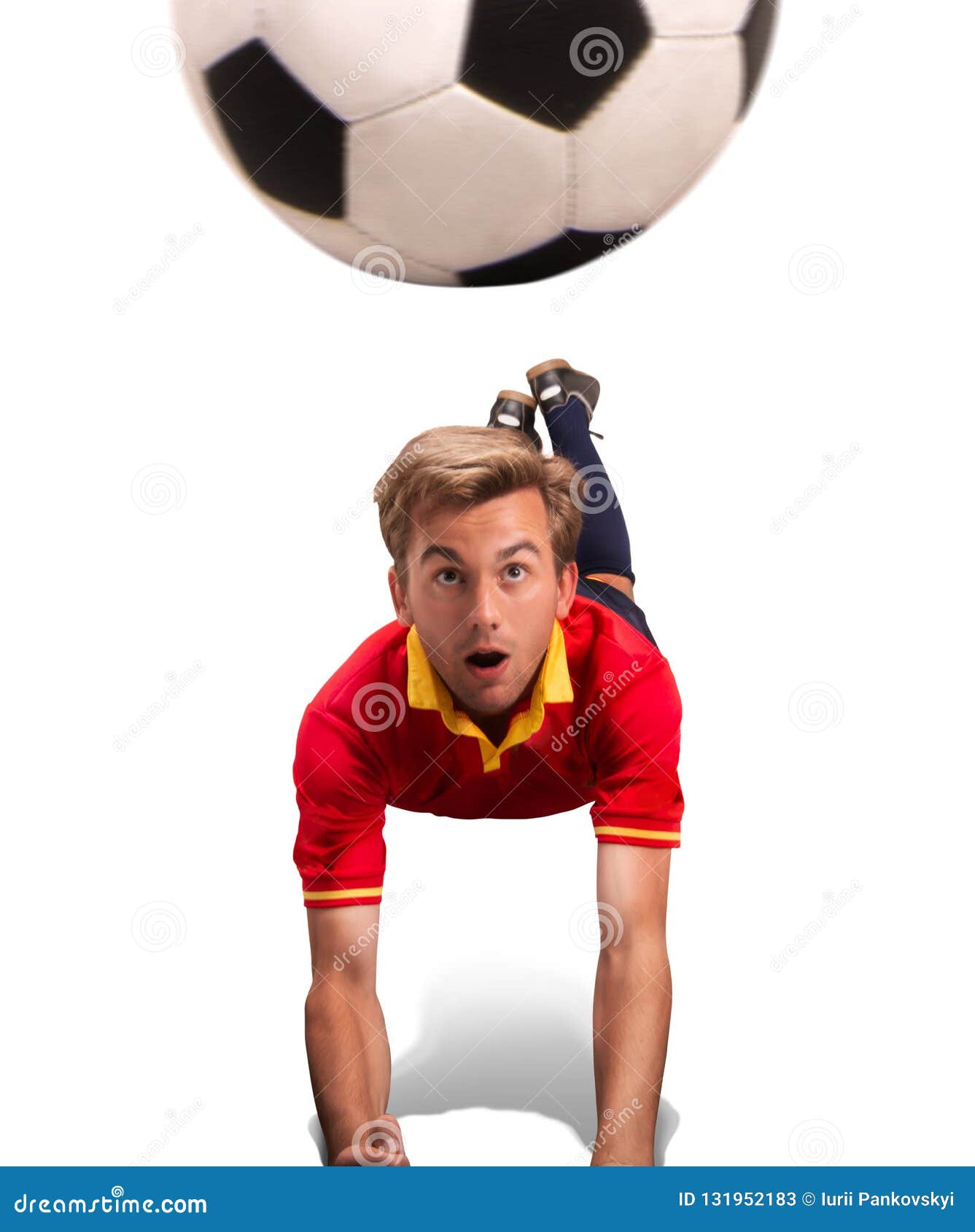 Soccer Player Jumping for a Header the Isolated on White Stock Image ...