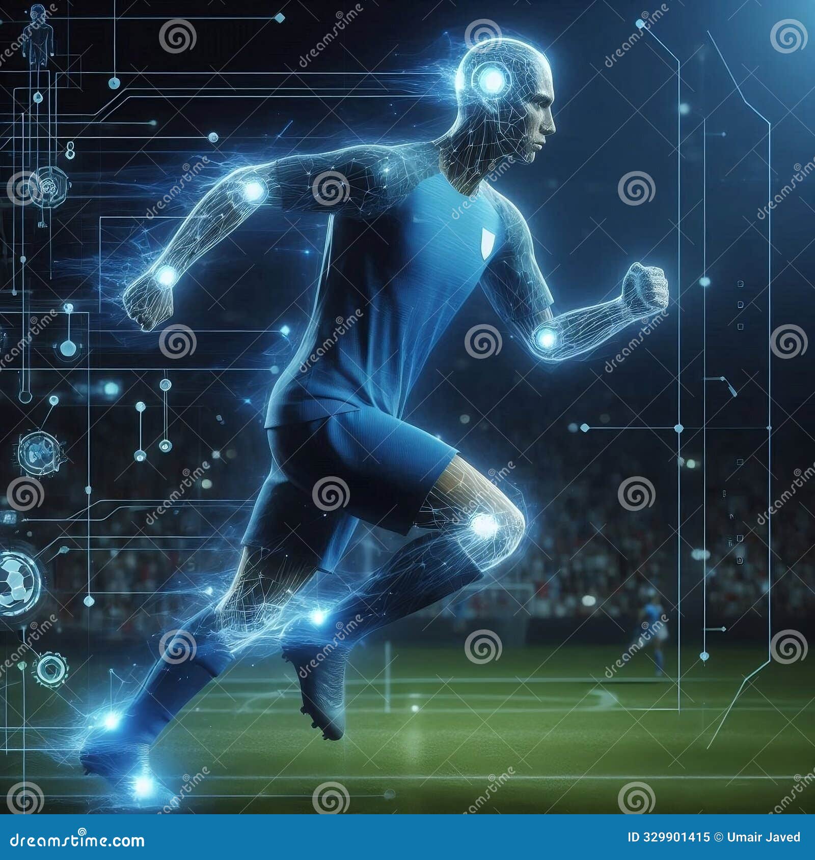 Soccer Player Glowing Data , Artificial Intelligence into Athlete Performance Analysis Stock ...