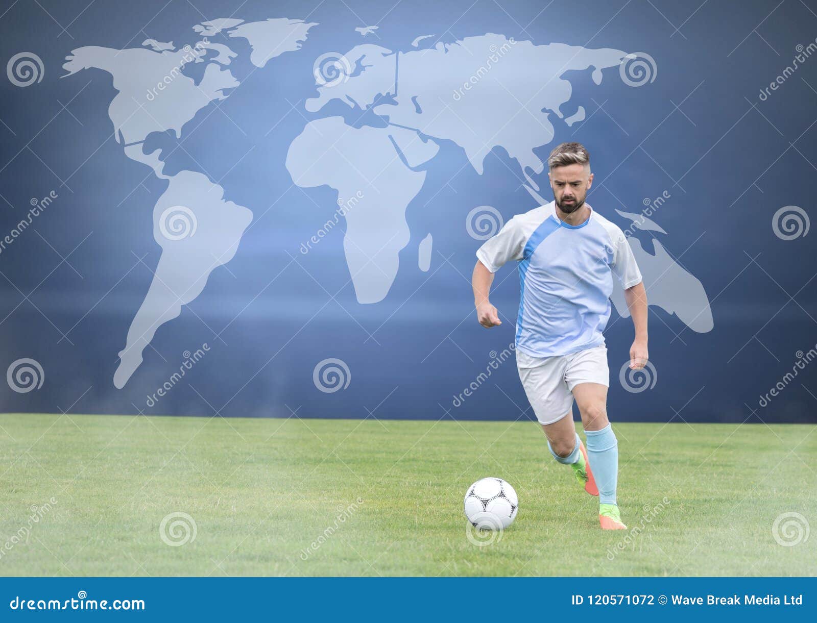 Soccer Player on Grass with World Map Stock Illustration - Illustration ...