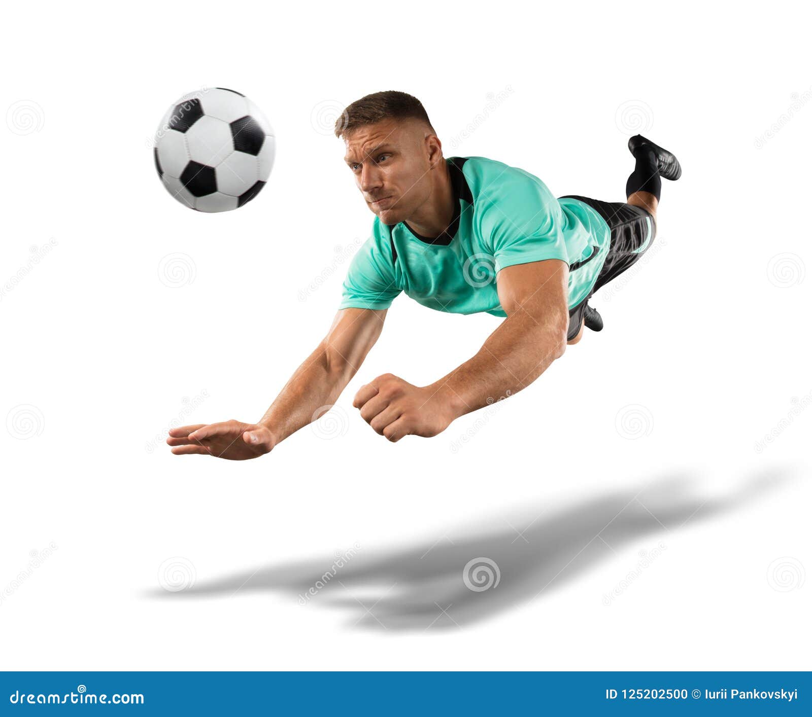 Soccer Player Jumping for a Header the Isolated on White Stock Photo ...