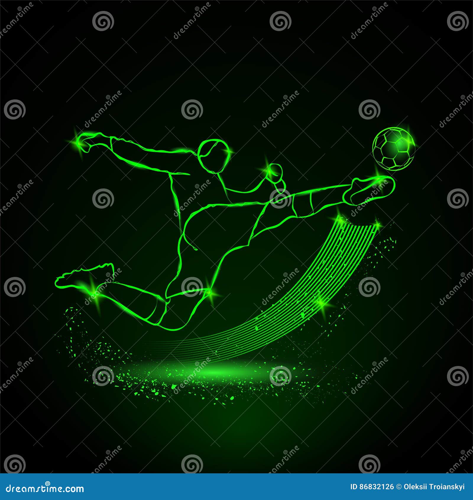 Neon Soccer Sign. Foot Of A Soccer Player Kicking The Ball. Cartoon ...