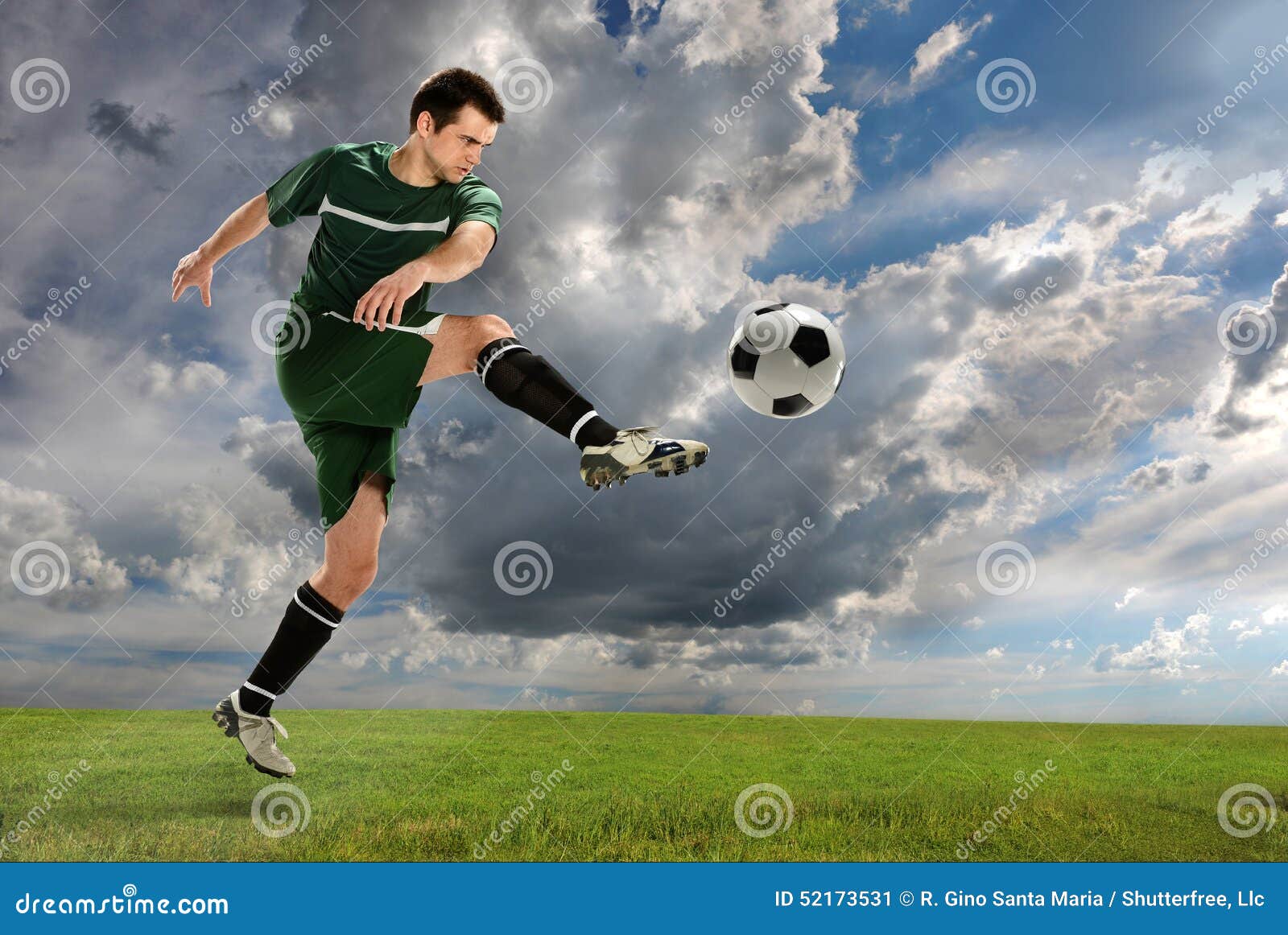 Soccer Player Kicking Ball Outdoors Stock Image - Image of jumping ...