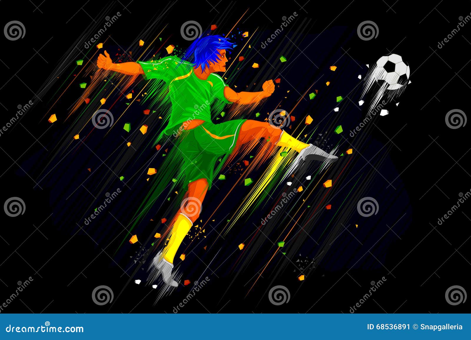 Soccer Player kicking stock vector. Illustration of flying - 68536891