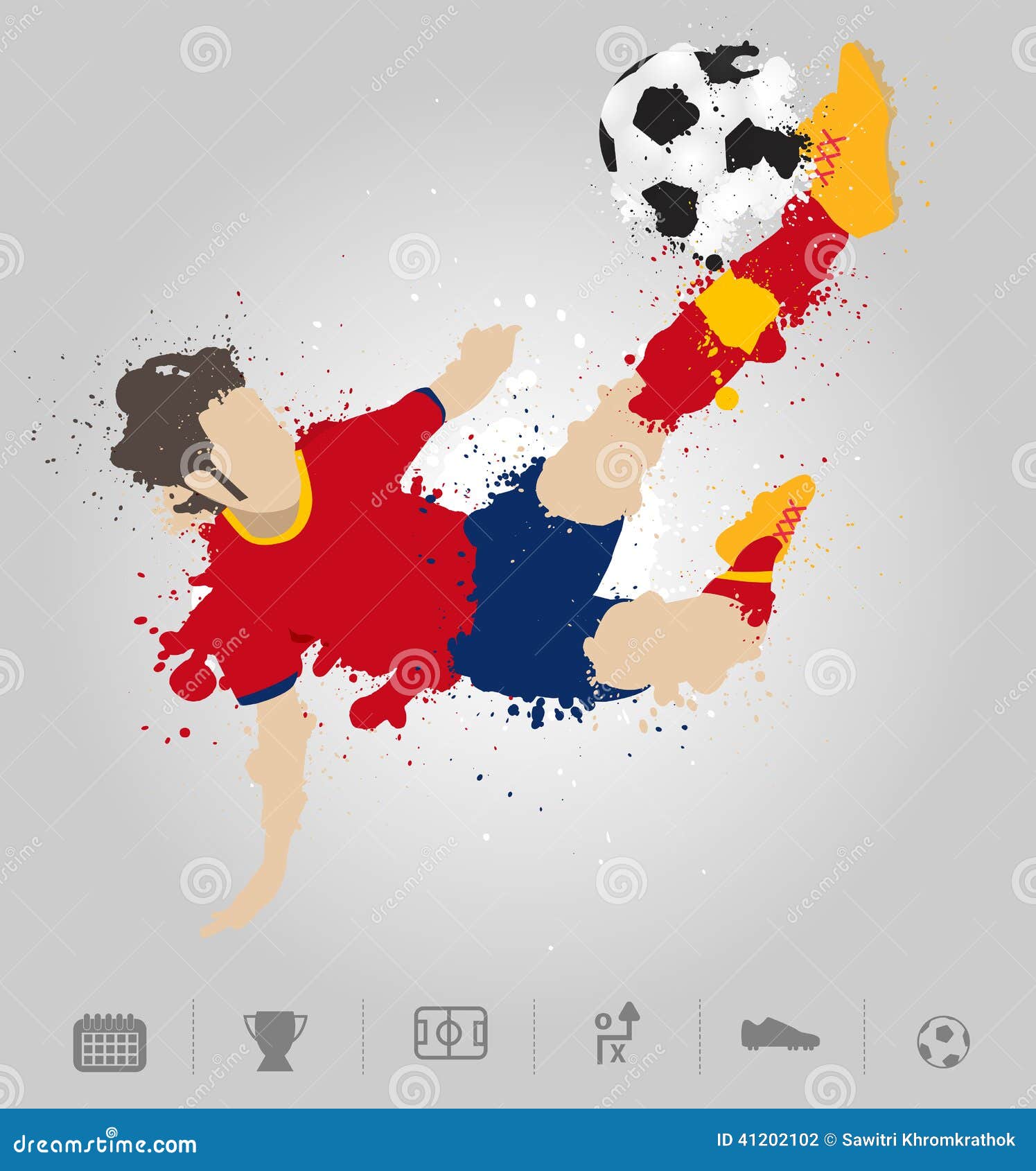 Soccer Player Kicks the Ball with Paint Splatter Design Stock Vector ...