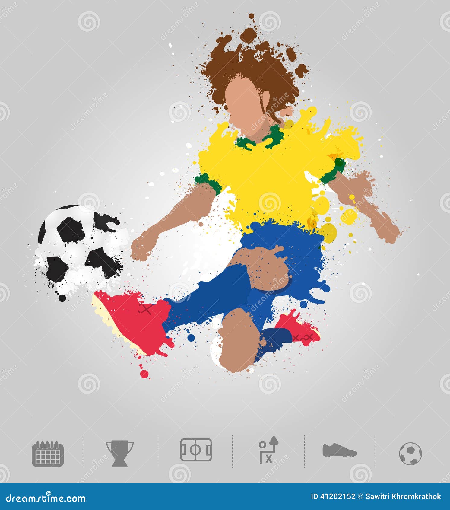 Soccer Player Kicks The Ball With Paint Splatter Design Vector ...