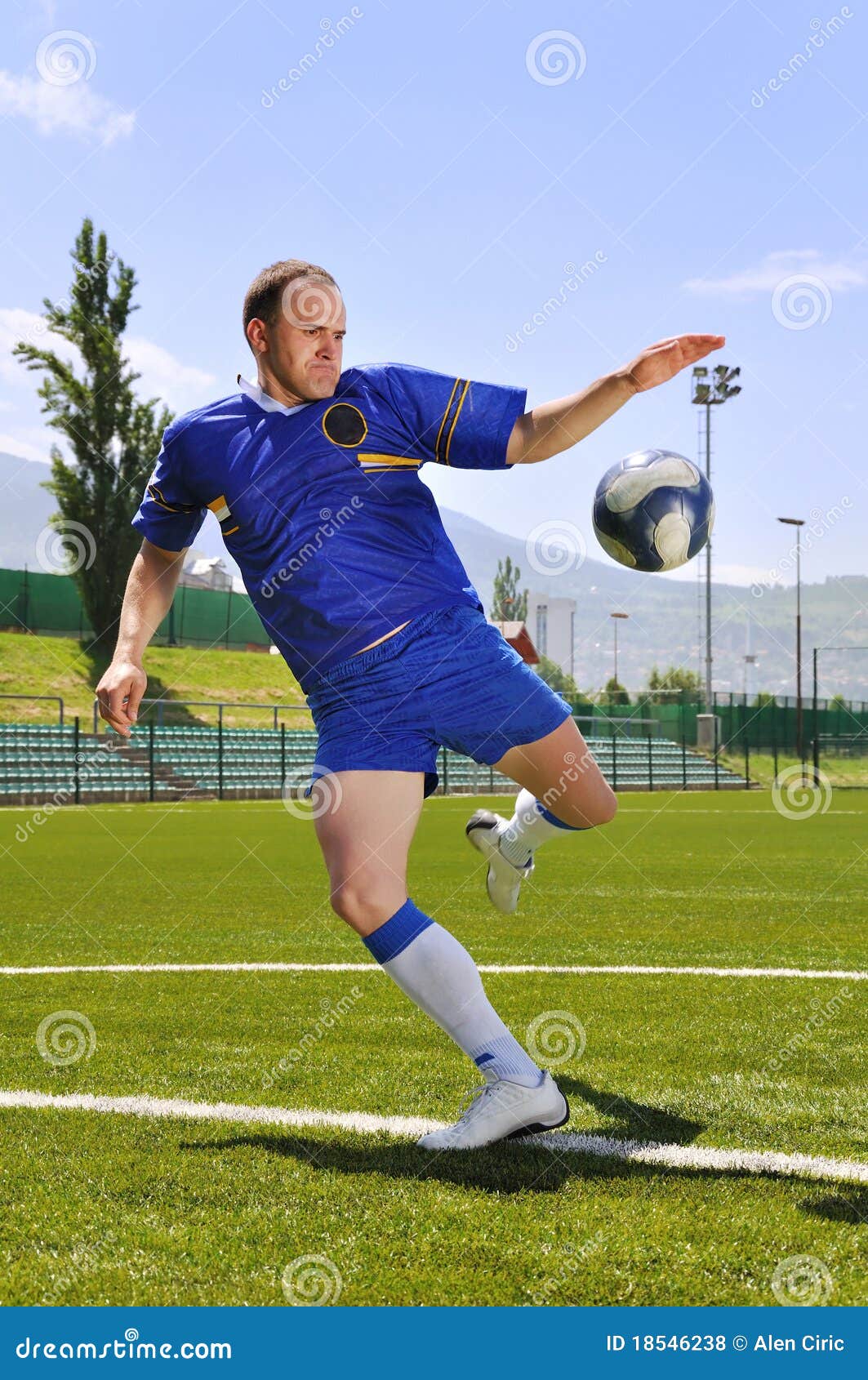 Soccer Player Shooting Ball Stock Photo - Image of kicking, sporting ...