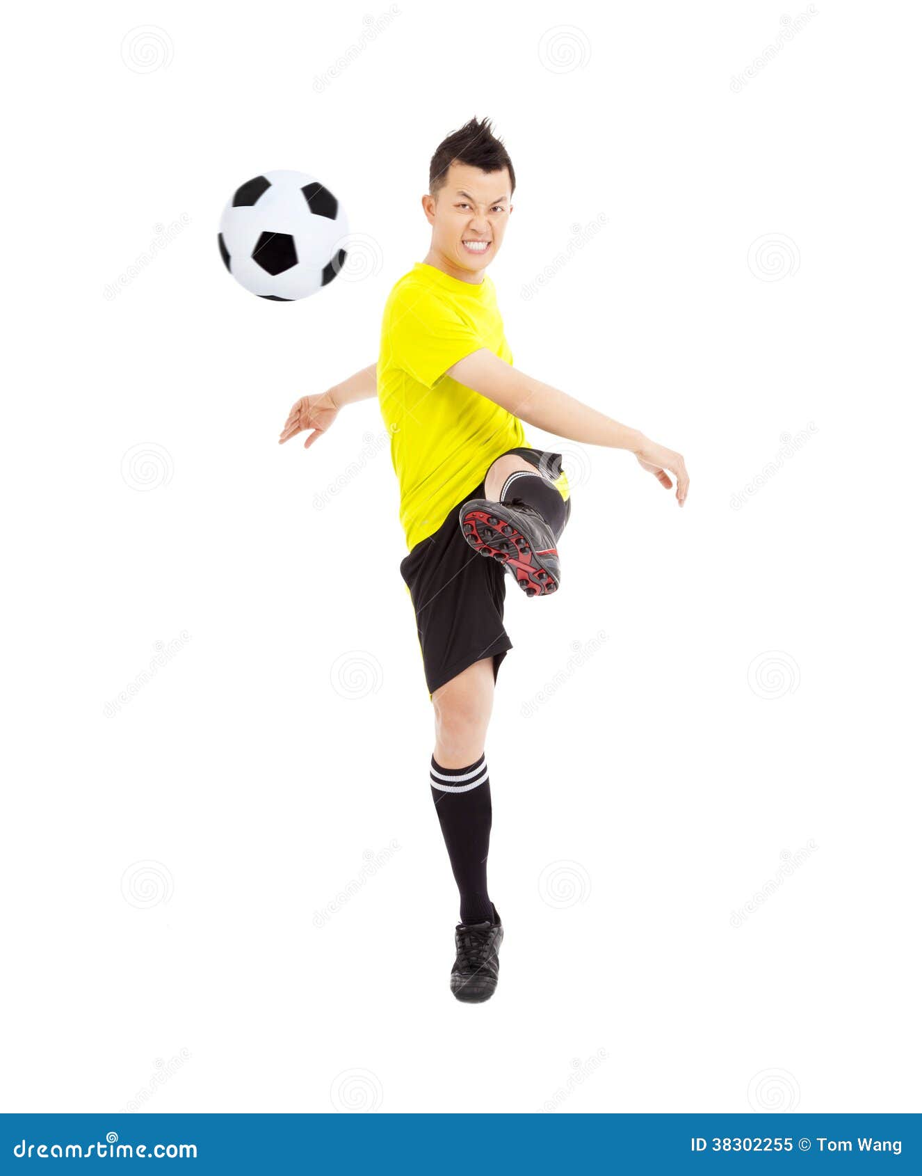 Soccer Player Shooting a Ball Stock Image - Image of person, portrait ...