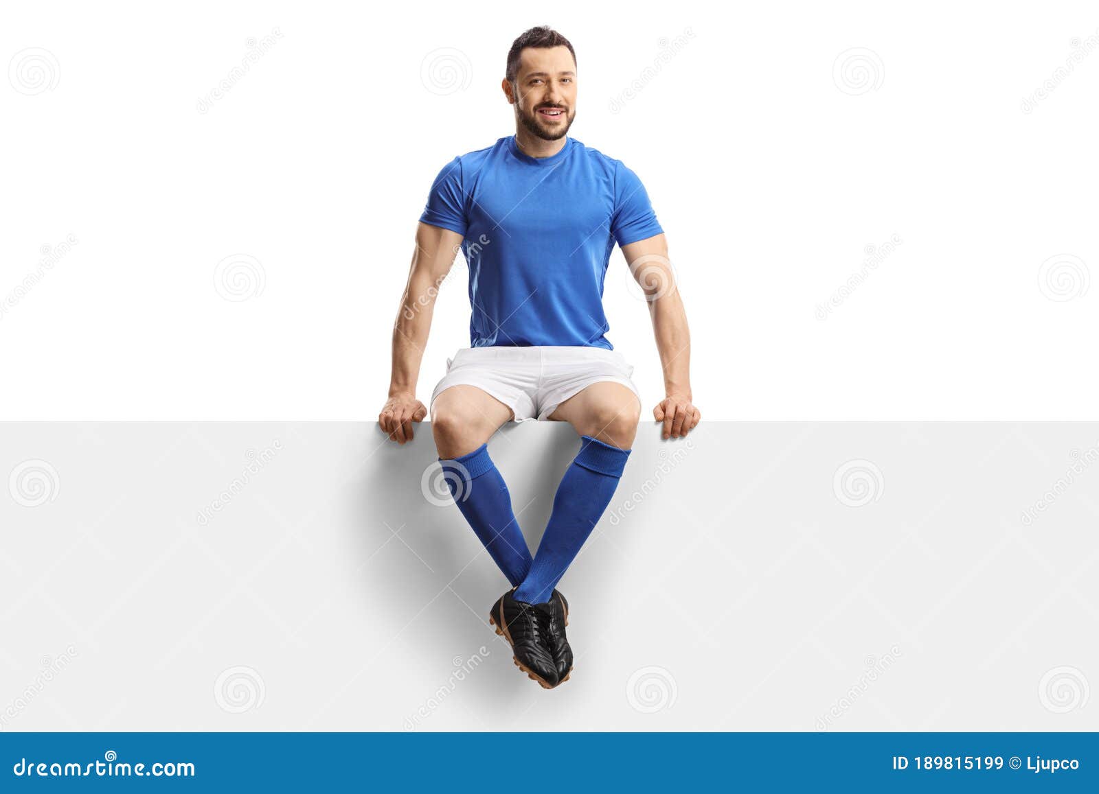 Soccer Player Sitting on a Blank Panel Stock Image - Image of happy ...