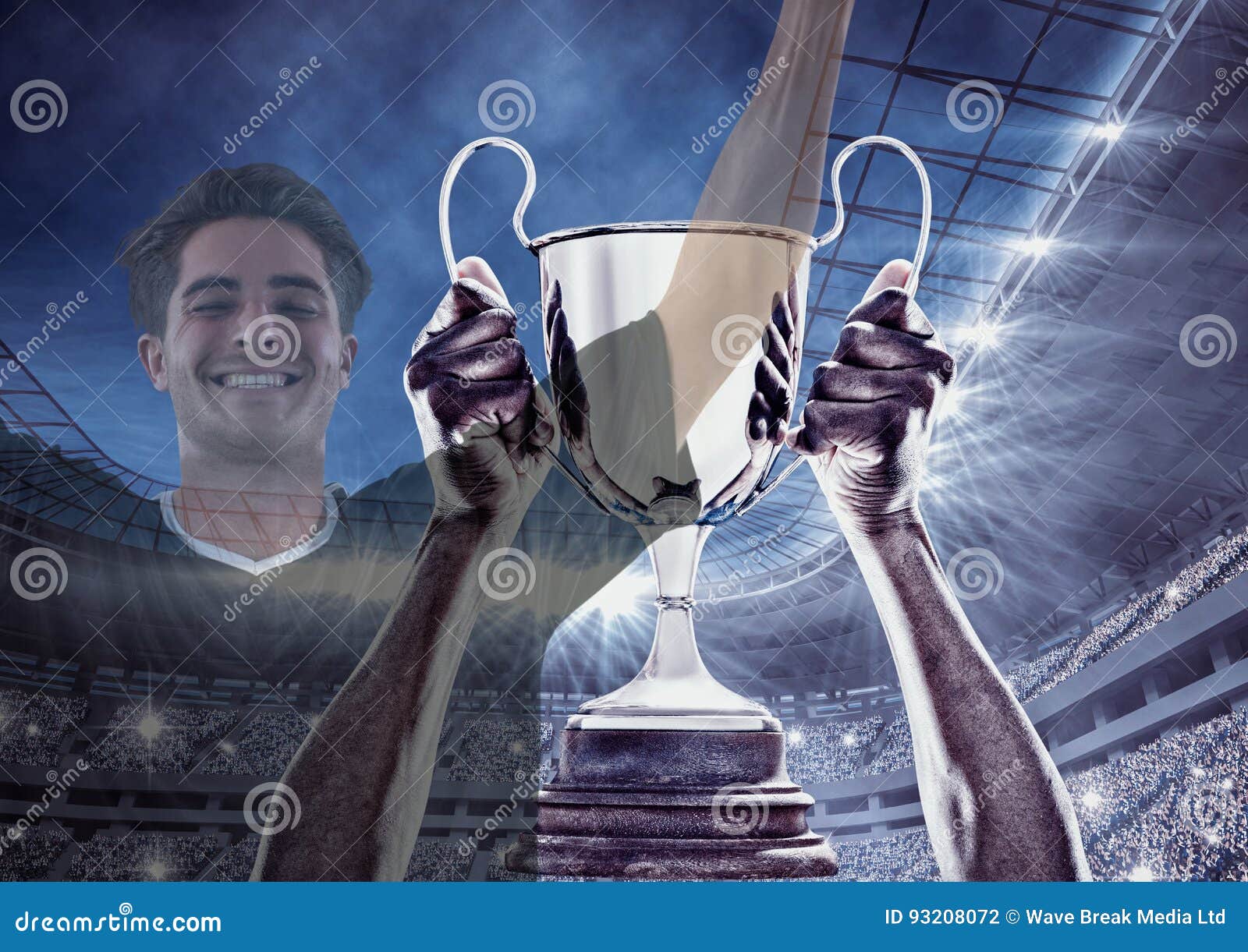 Soccer Player Wining the Cup and Two Images are Superimpose Stock Photo ...