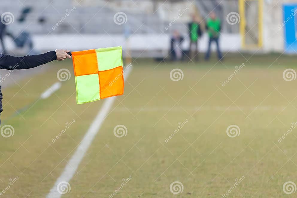 Soccer Referee Hold the Flag. Offside Trap Stock Photo - Image of ...