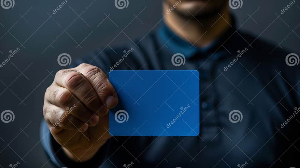A Soccer Referee Holding a Blue Card. Generative AI. Stock Illustration ...