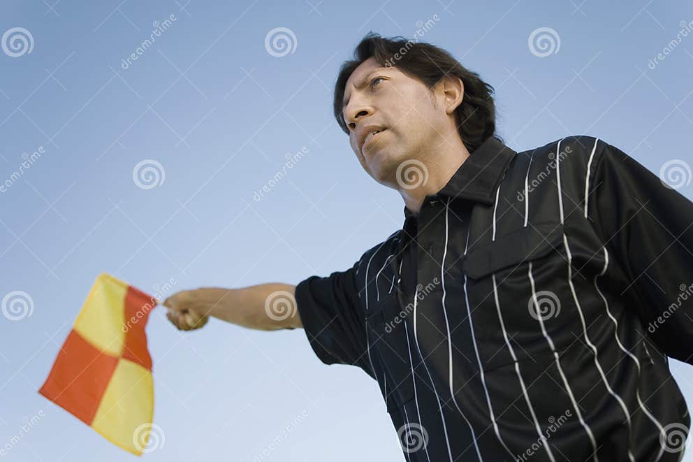 Soccer Referee Showing Offside Flag Stock Photo - Image of soccer ...