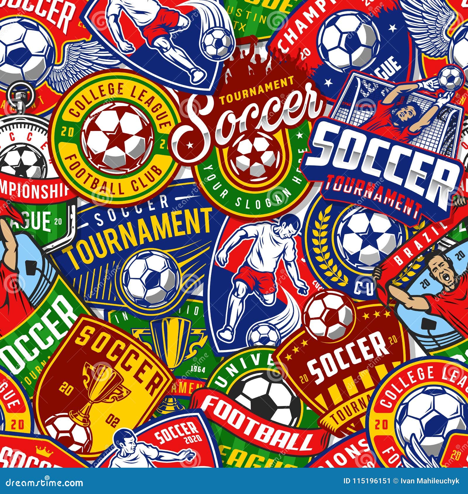 Soccer seamless pattern stock vector. Illustration of foot - 115196151