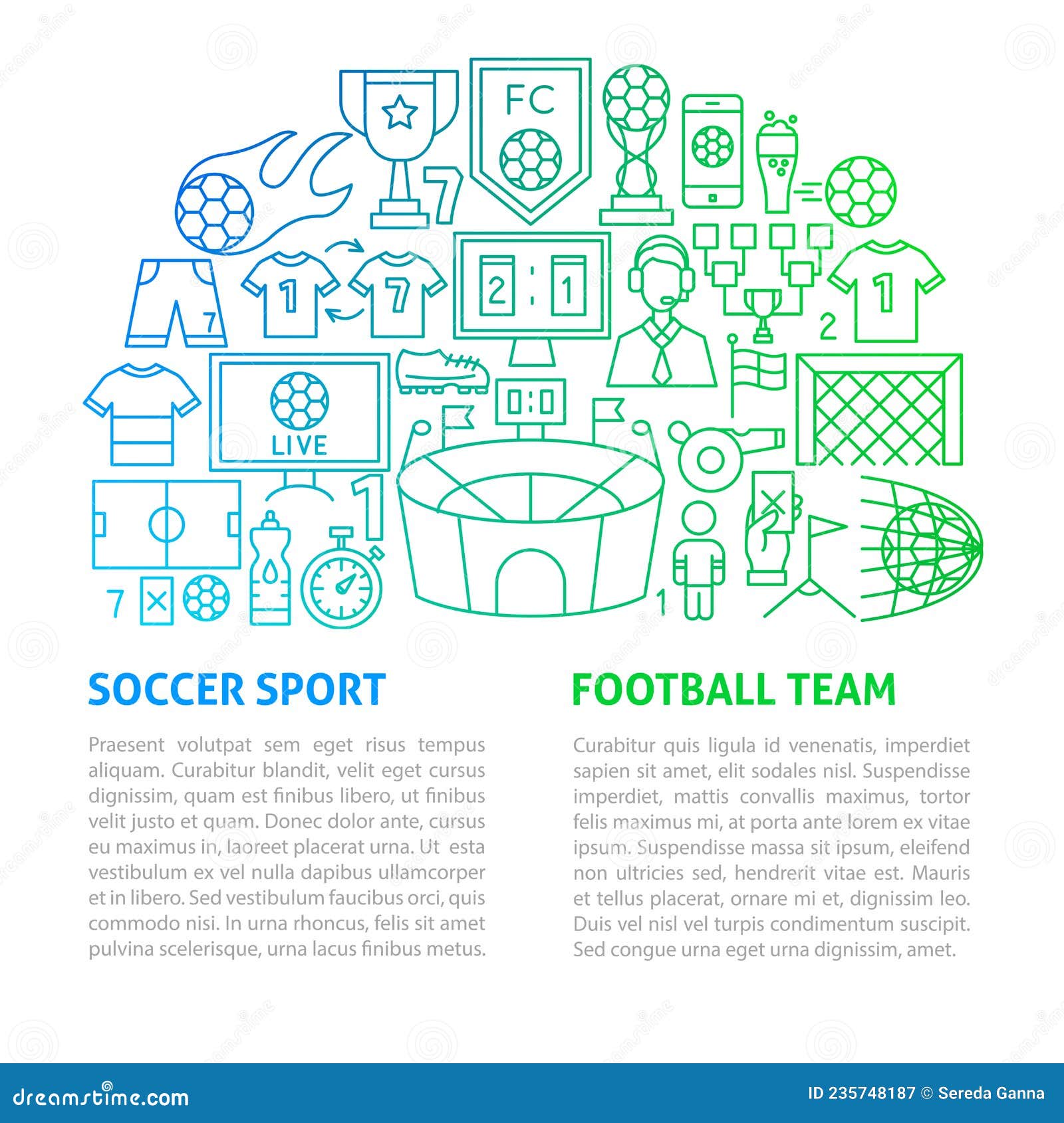 Soccer Sport Line Template stock vector. Illustration of team - 235748187