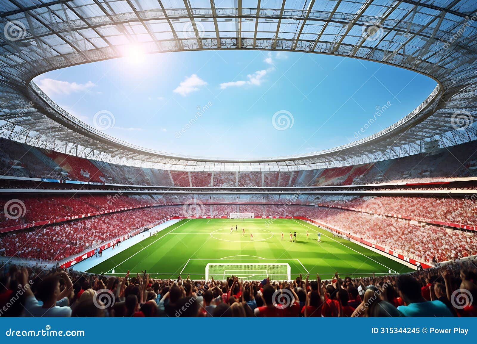 Soccer Stadium with Crowd of Fans and Players. 3D Rendering Stock ...