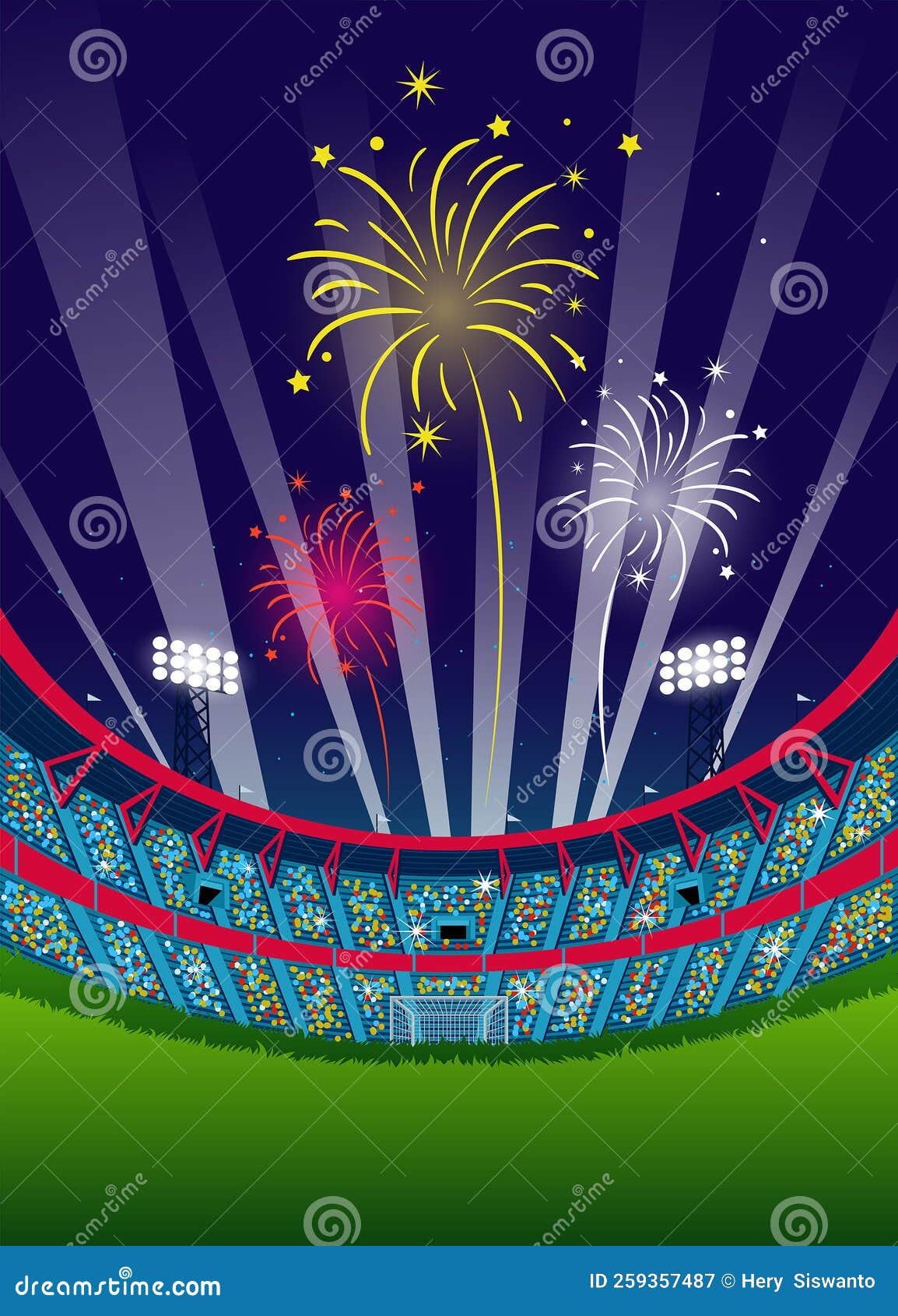 Soccer Stadium Fireworks Celebration Stock Illustration - Illustration ...