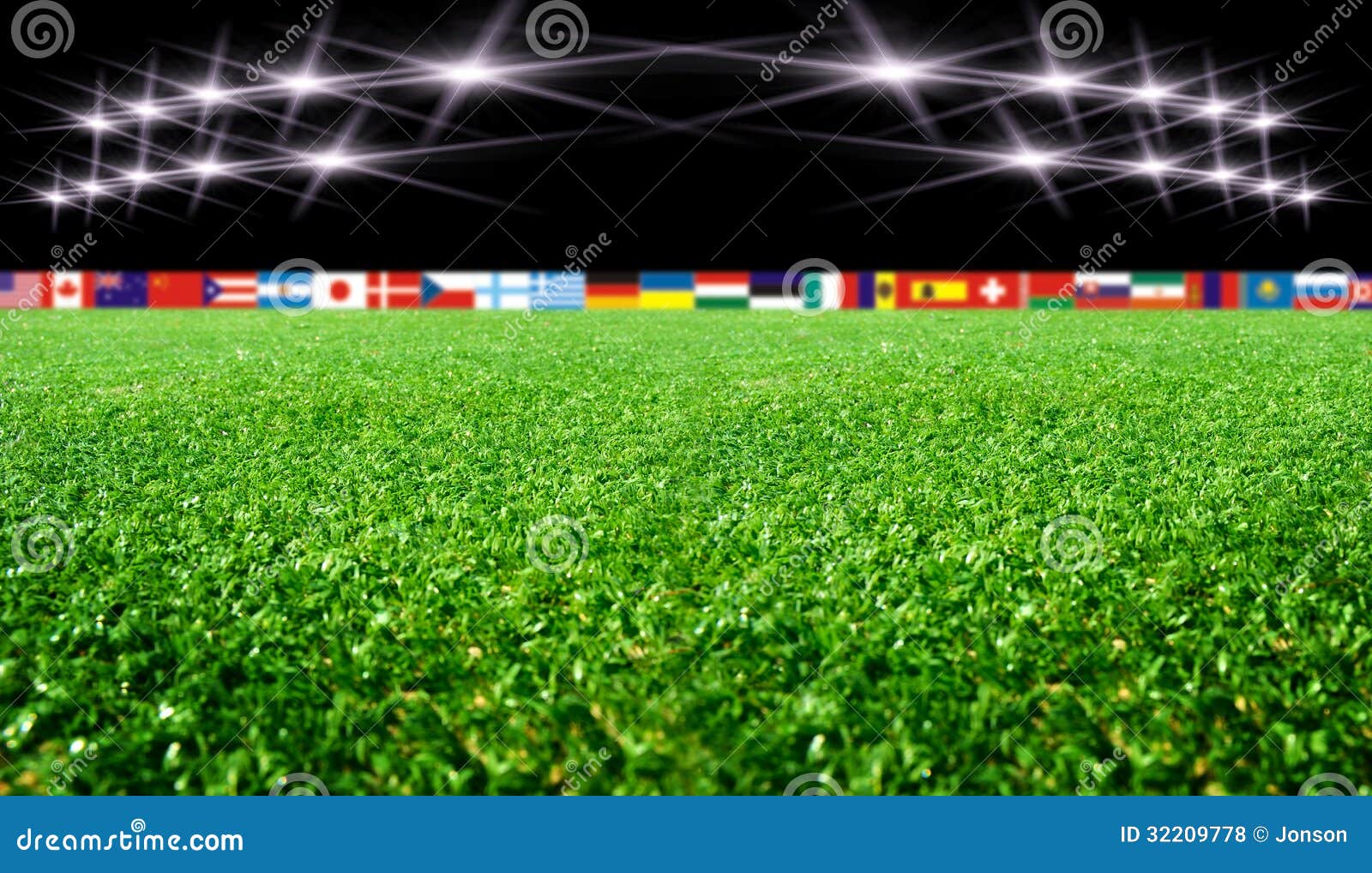 Soccer Stadium with Flags and Lights Stock Photo - Image of ...