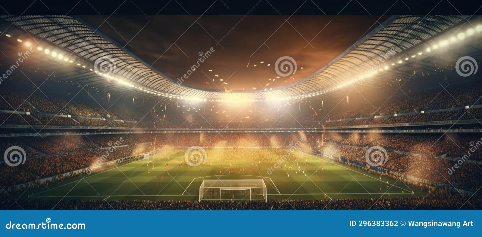 Soccer Stadium at Night with Lights and Flashes Stock Photo - Image of ...