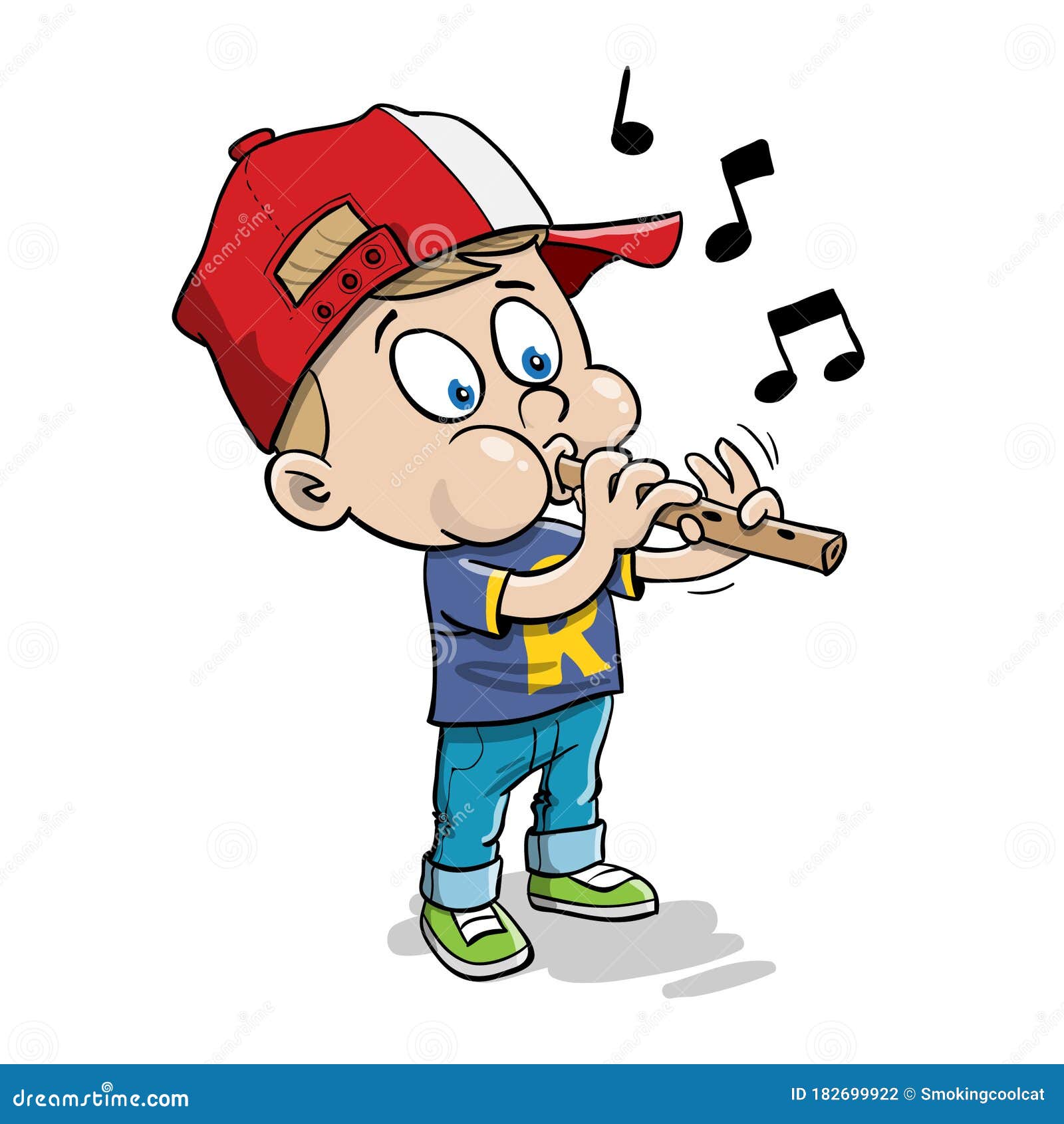 Little Boy Playing the Flute Stock Vector - Illustration of fingers ...