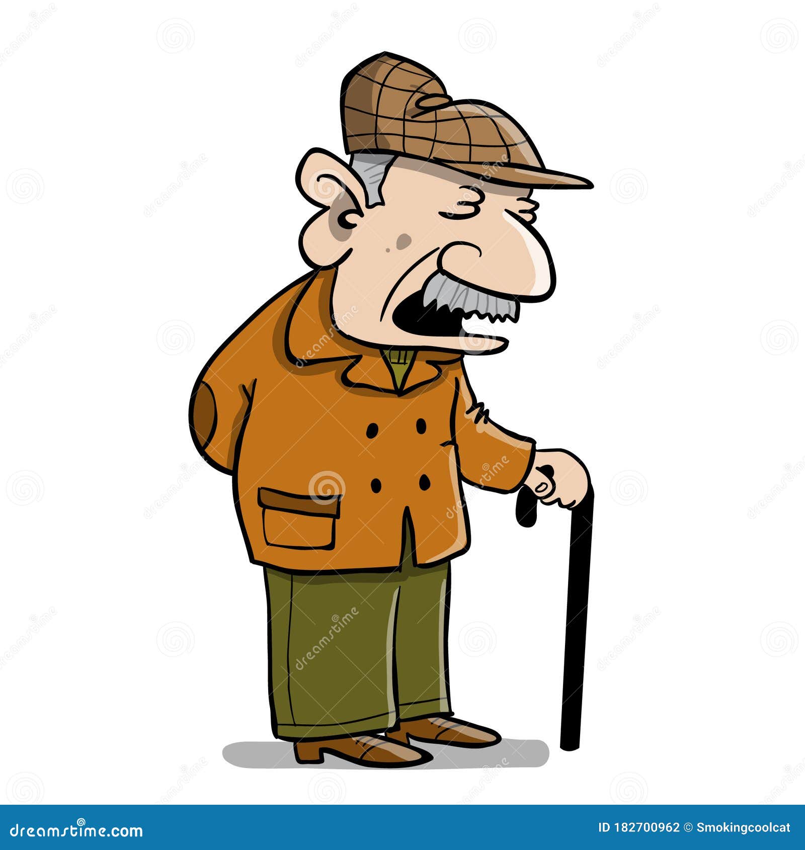 Old Man with Moustache and Cain Stock Illustration - Illustration of ...