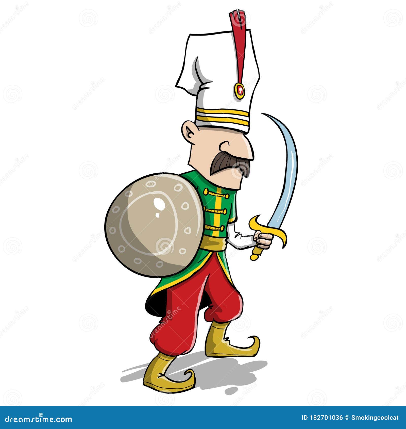 Turkish Soldier Armed With Sword And Shield Vector Illustration ...