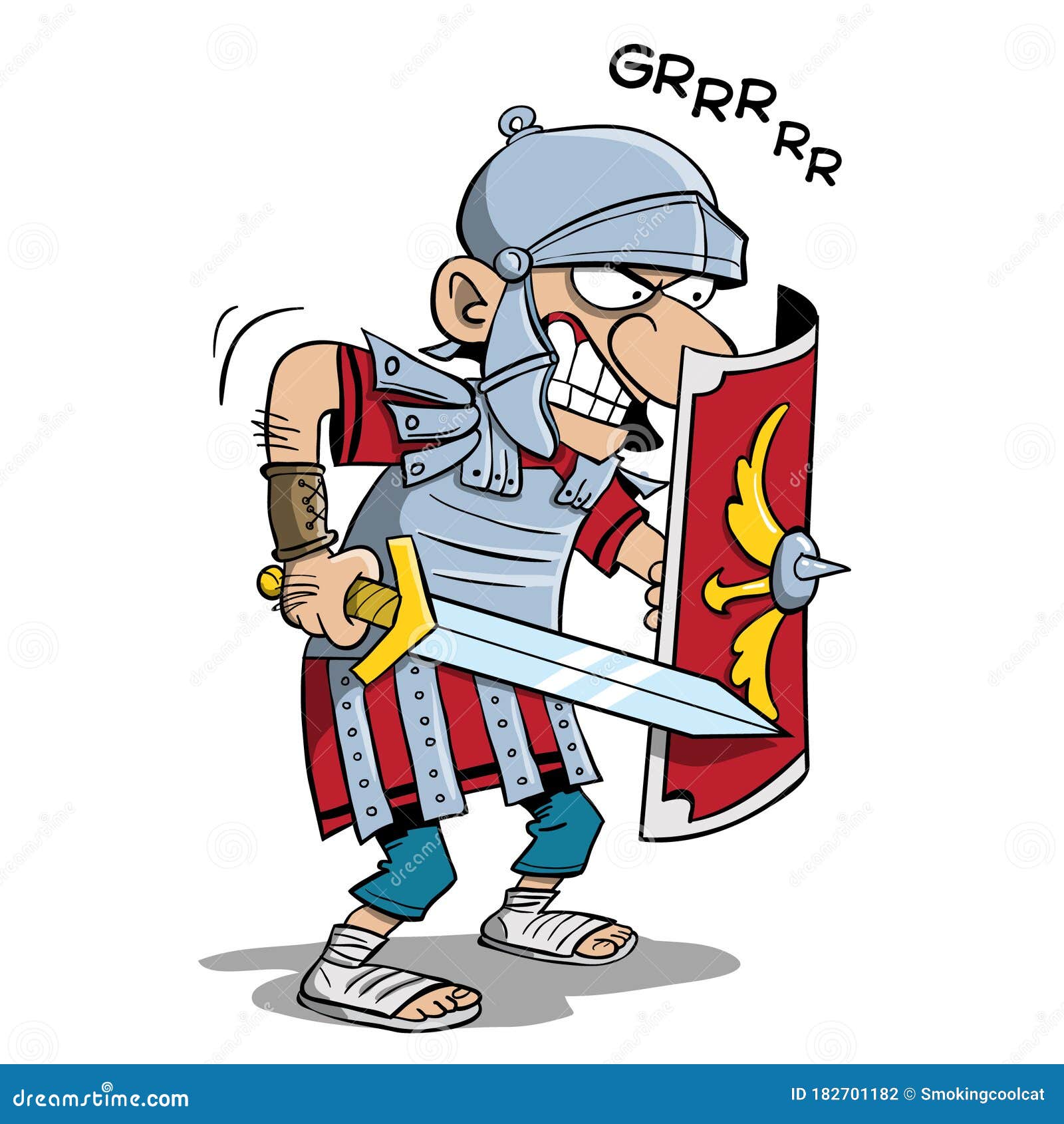 Angry Roman Soldier in Attack Position with Sword and Big Shield Stock ...