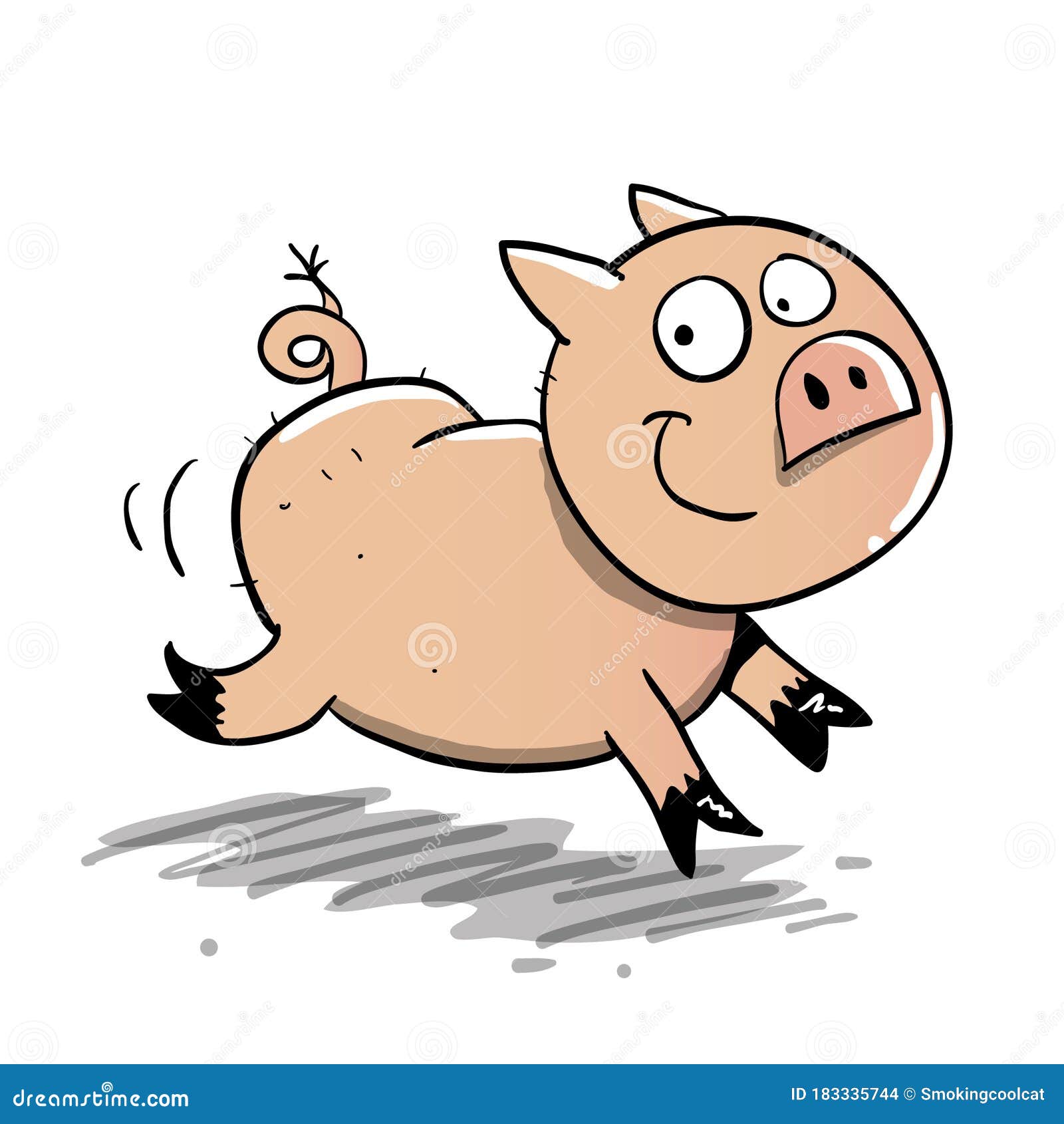 Cute Little Pig Running Smiling Stock Illustration - Illustration of ...