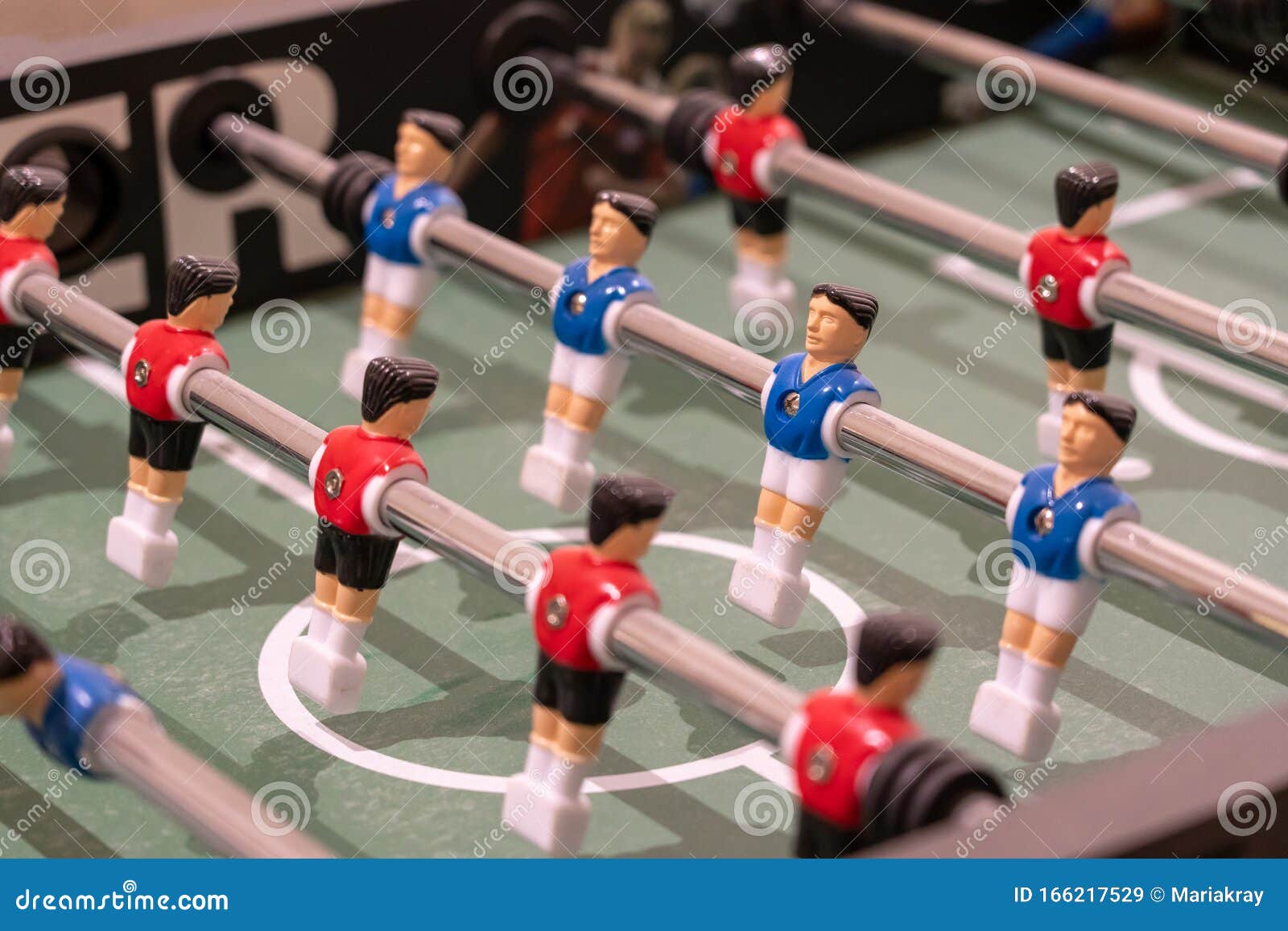 Soccer Table Game with Red and Blue Players Closeup Stock Image - Image ...