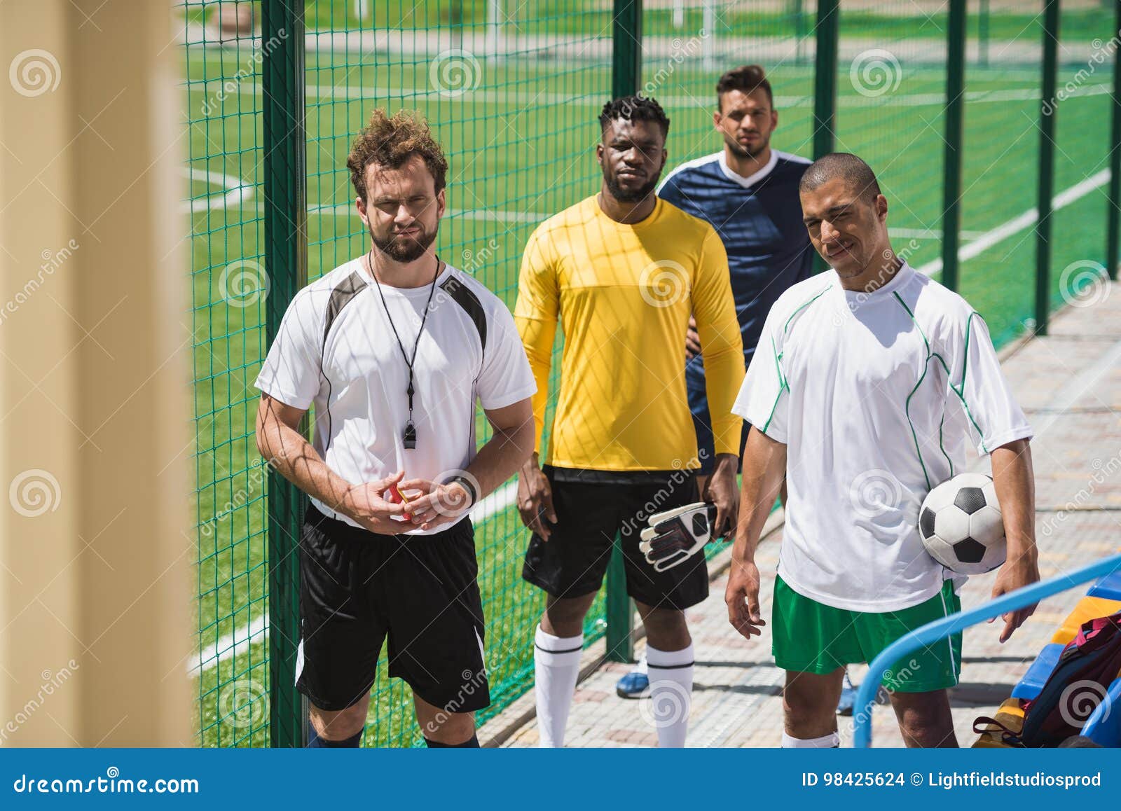 Soccer Team and Referee Standing on Stadium before Start of Match Stock ...