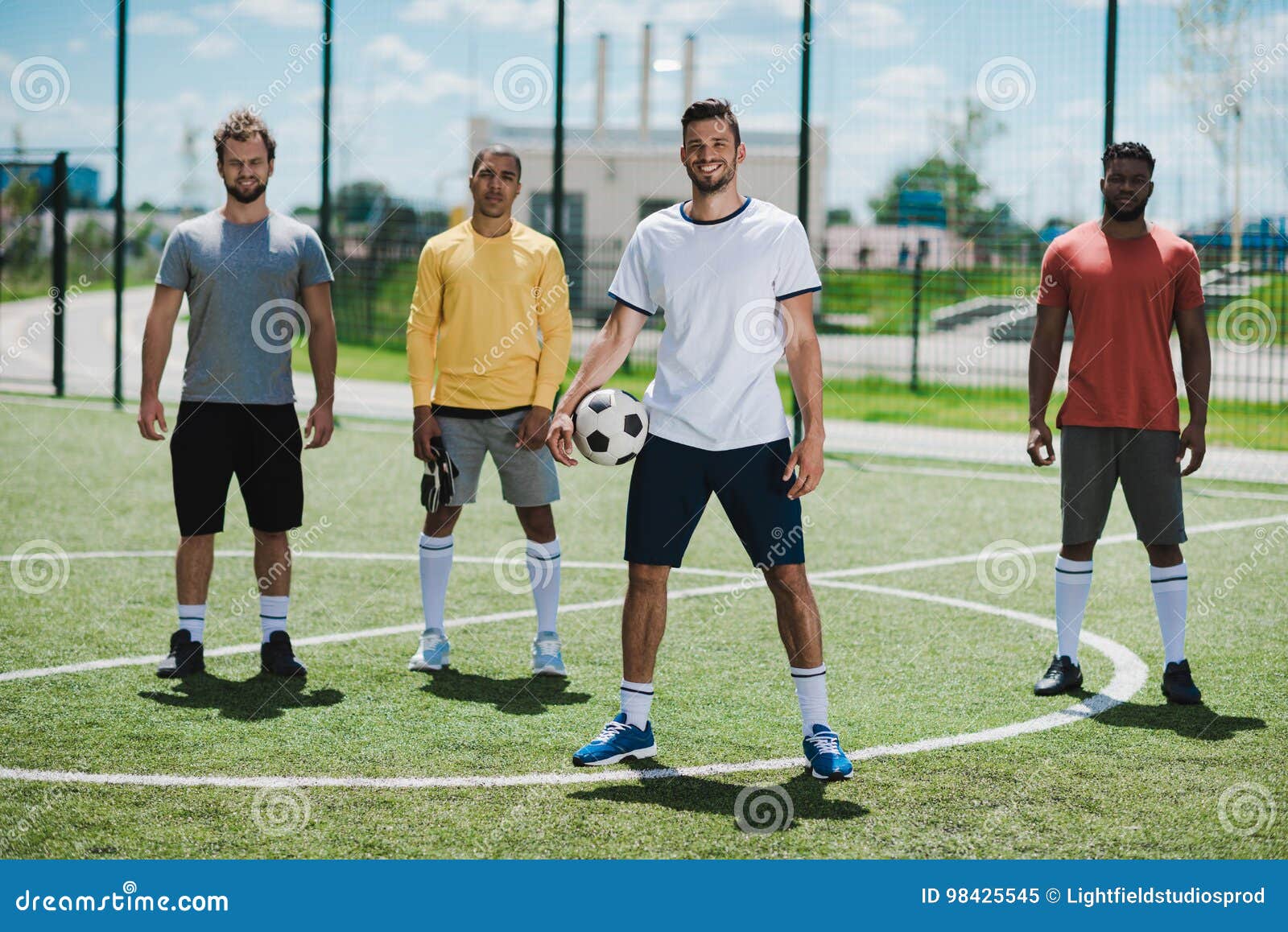 Soccer Team Standing on Soccer Pitch after Game Stock Image - Image of ...