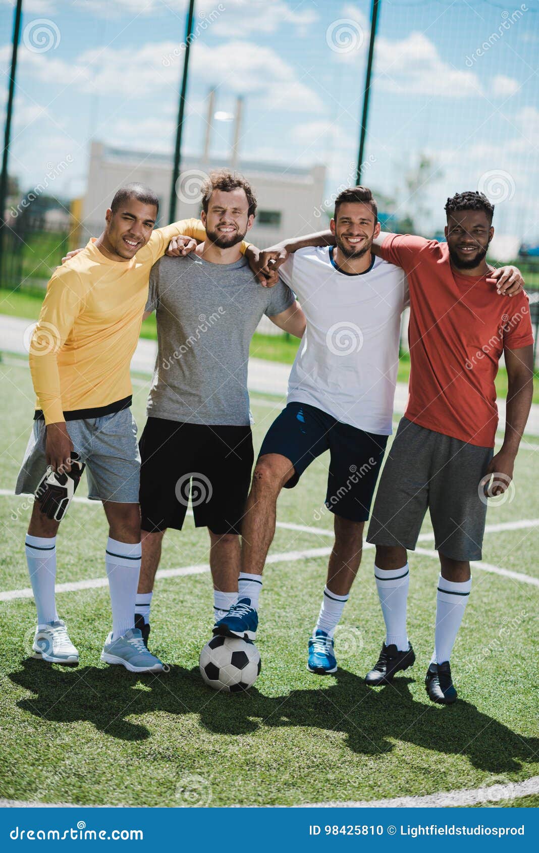 Soccer Team Standing on Soccer Pitch after Game Stock Photo - Image of ...