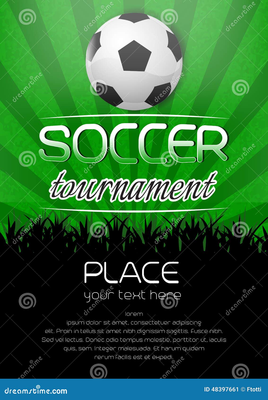 Soccer Tournament Poster Template With Ball, Grass And Sample Text ...