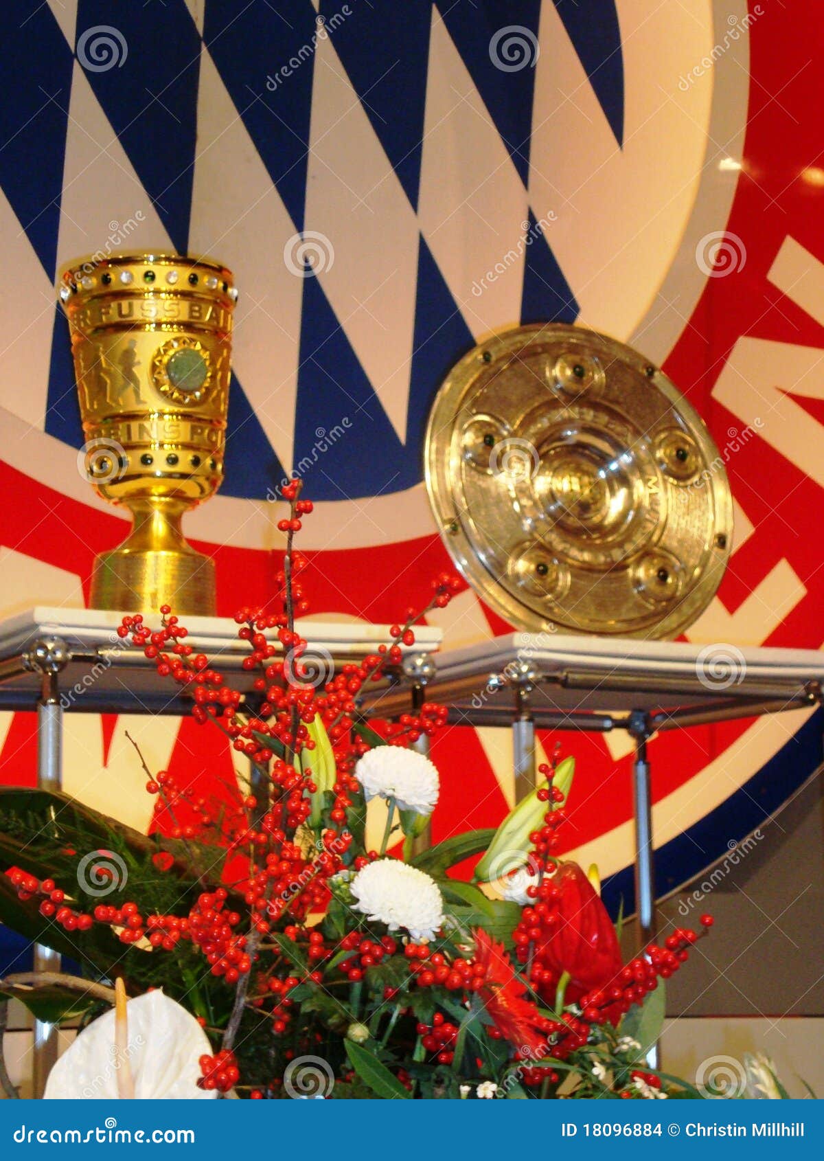 Soccer Trophies in Front of Bayern Munich Logo Editorial Stock Image ...