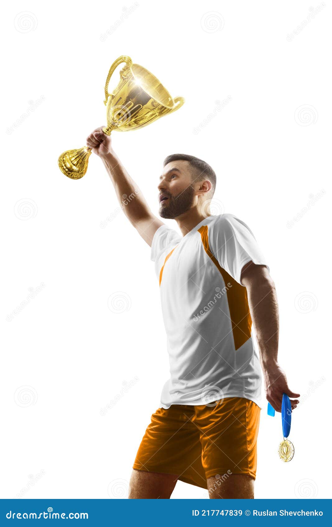 Soccer Winner Isolated. Soccer Player Holds a Cup in His Hands. the ...