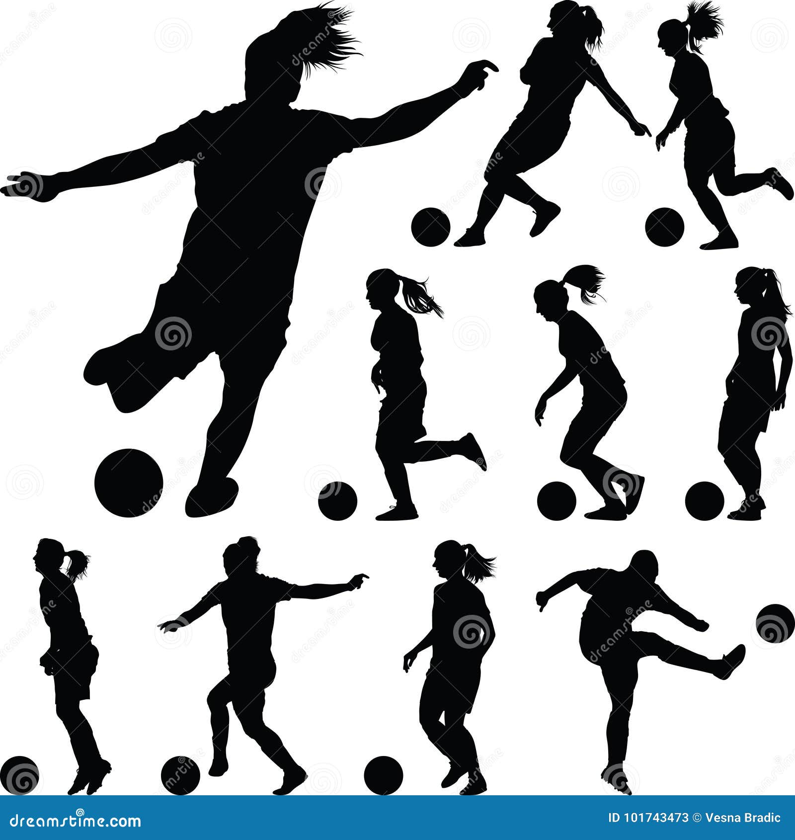 Soccer Women Silhouette. Girl Player Stock Vector - Illustration of ...