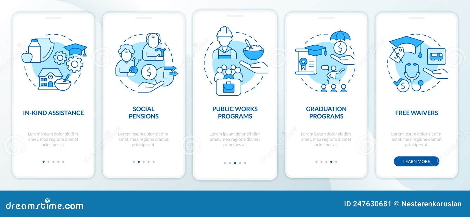 Social Assistance Examples Blue Onboarding Mobile App Screen Stock ...