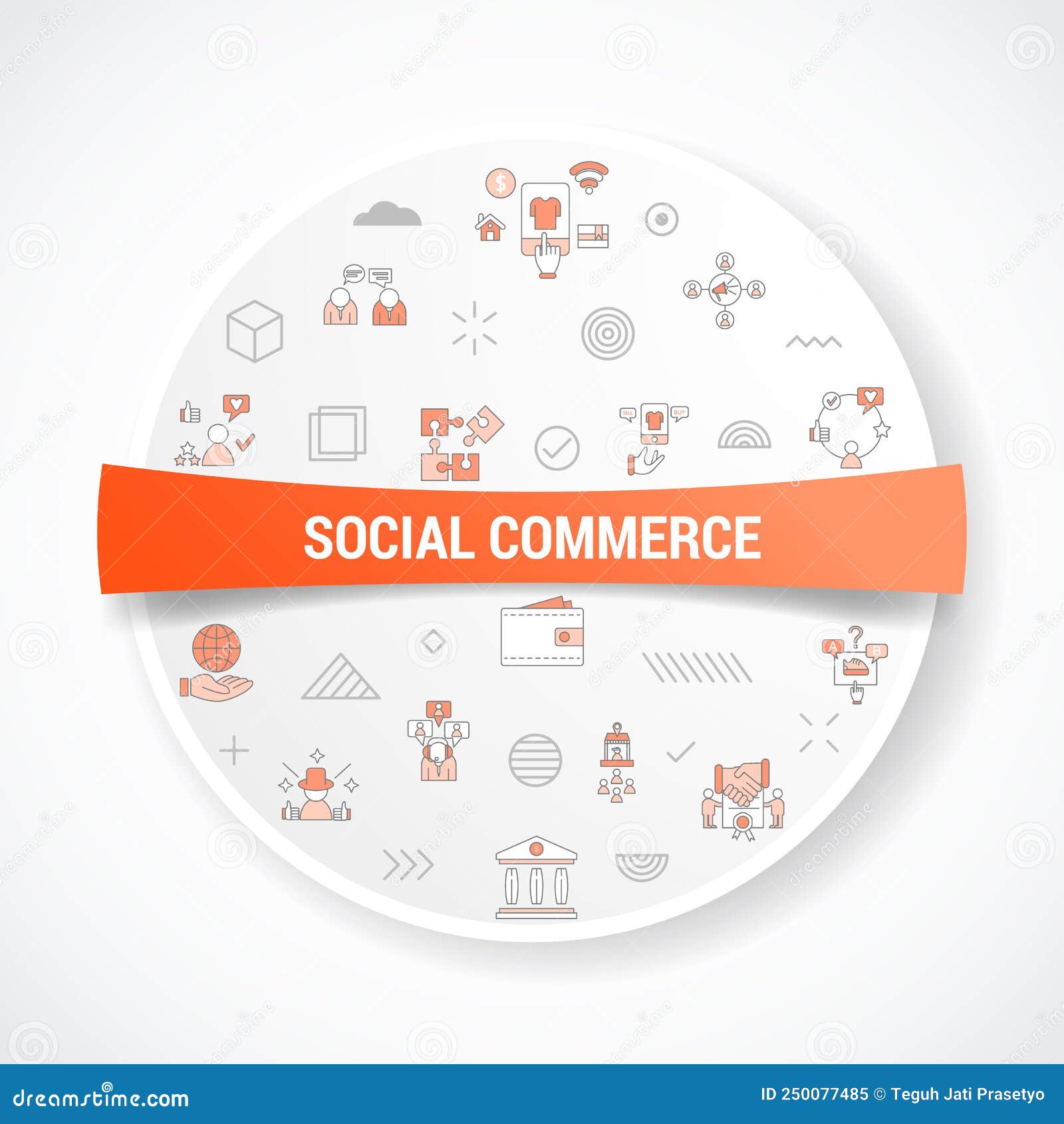 Social Commerce Concept with Icon Concept with Round or Circle Shape ...