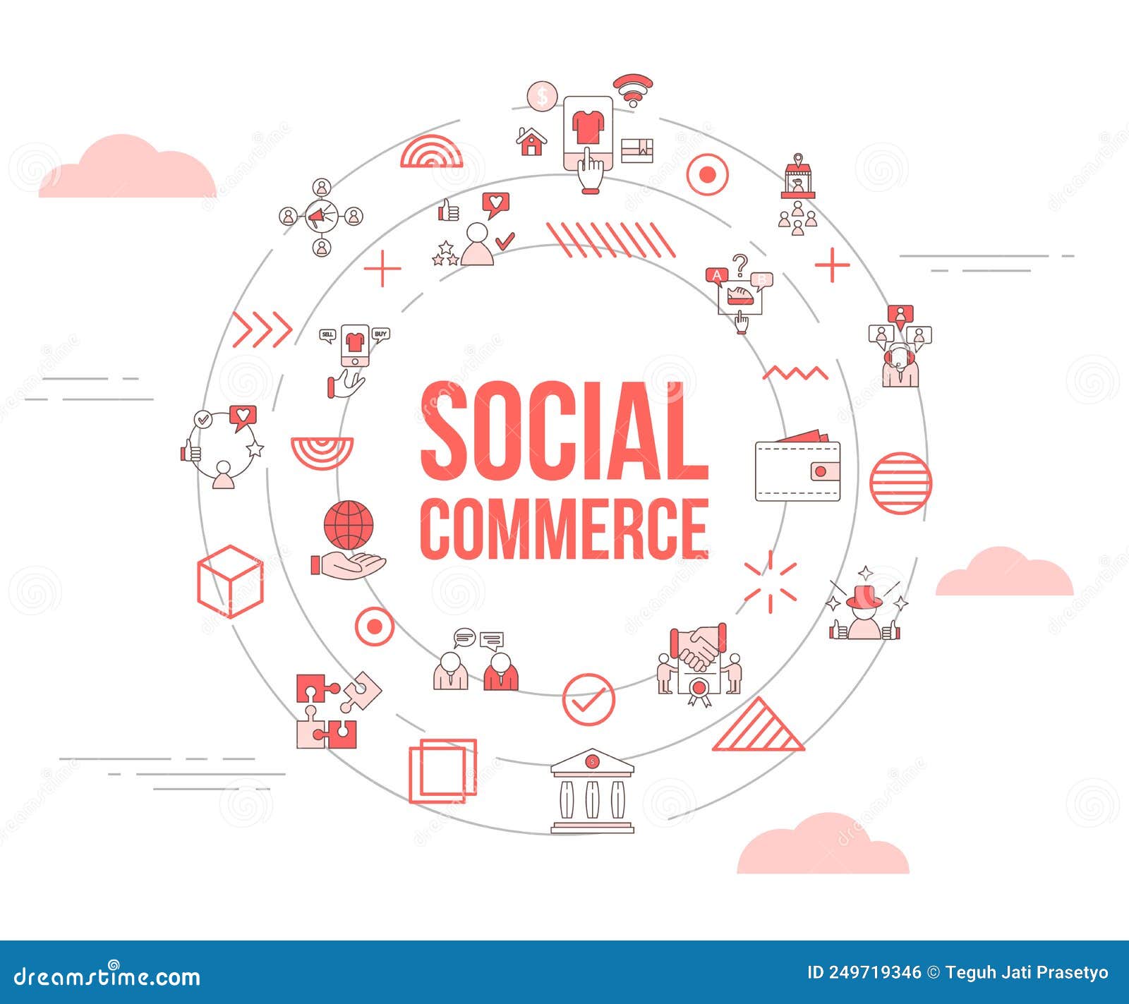 Social Commerce Concept with Icon Set Template Banner and Circle Round ...