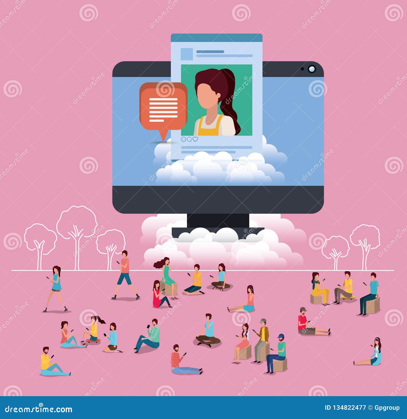 Social Community Using Smartphones with Computer Stock Vector ...