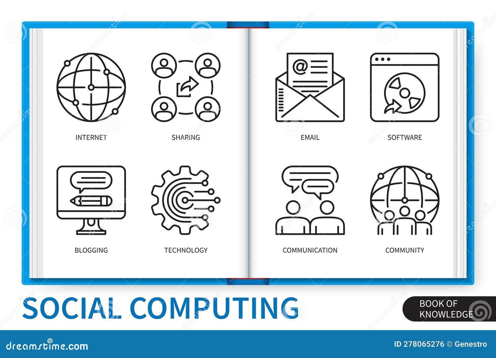 Social Computing Infographics Linear Icons Collection Stock ...