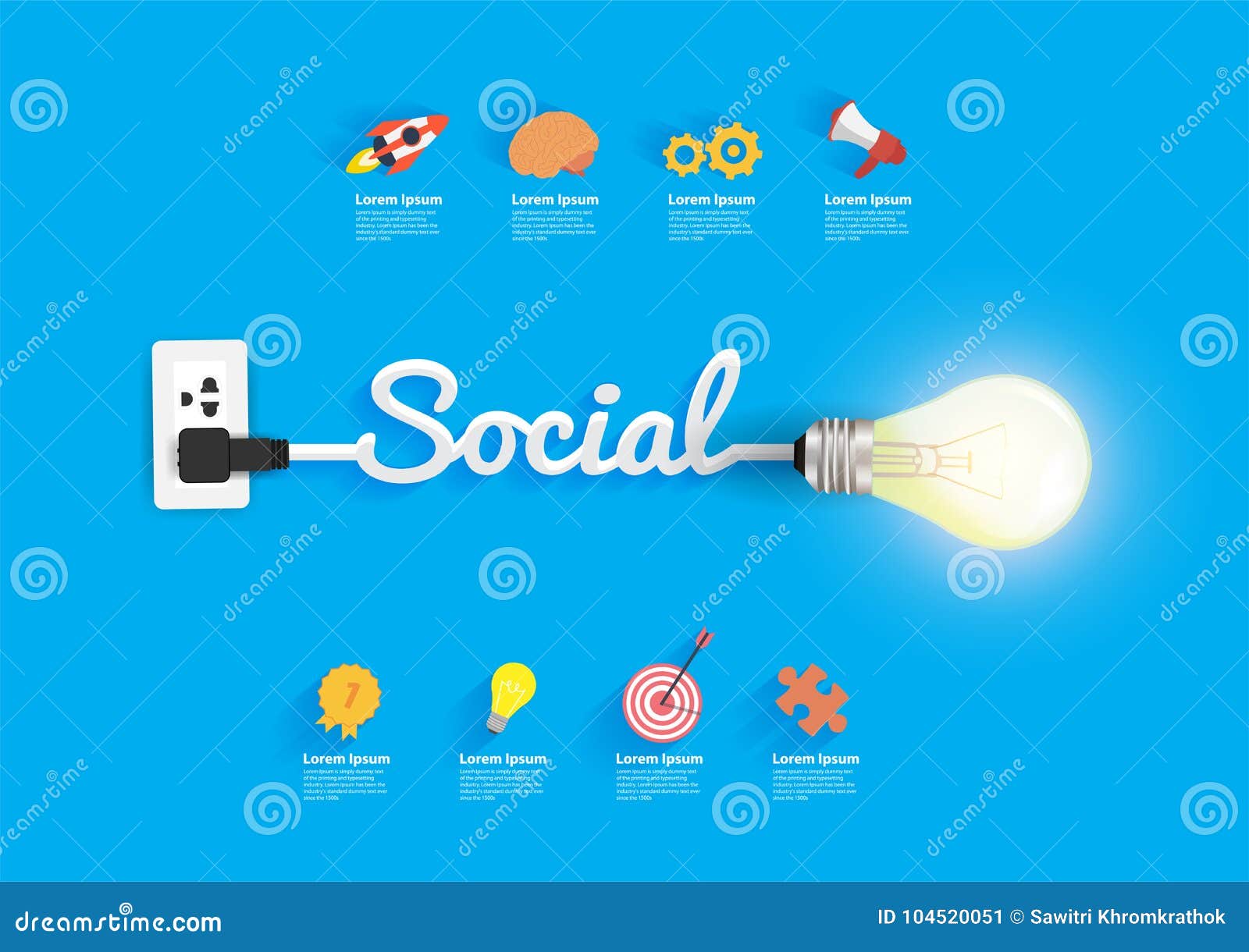 Social Concept with Creative Light Bulb Idea Stock Vector ...