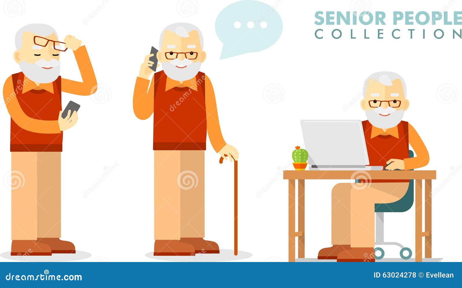 Social Concept - Old Man Using Computer and Mobile Stock Vector ...