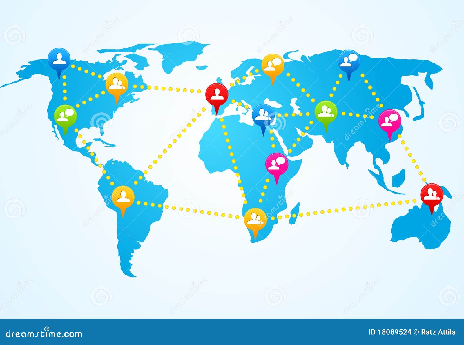 Social Connection Map with Pin Icons Stock Illustration - Illustration ...