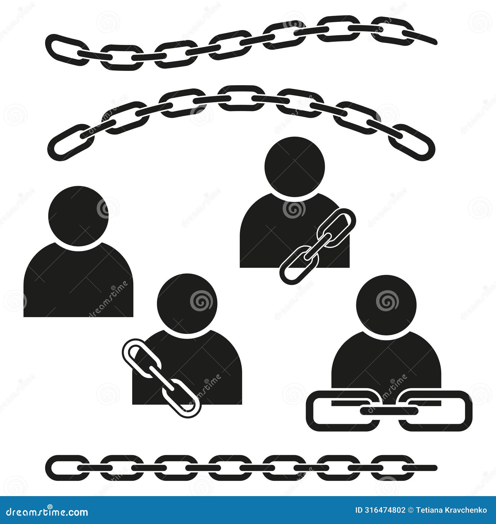 Social Connection and Networking Icons. Chain Links with Human Figures ...