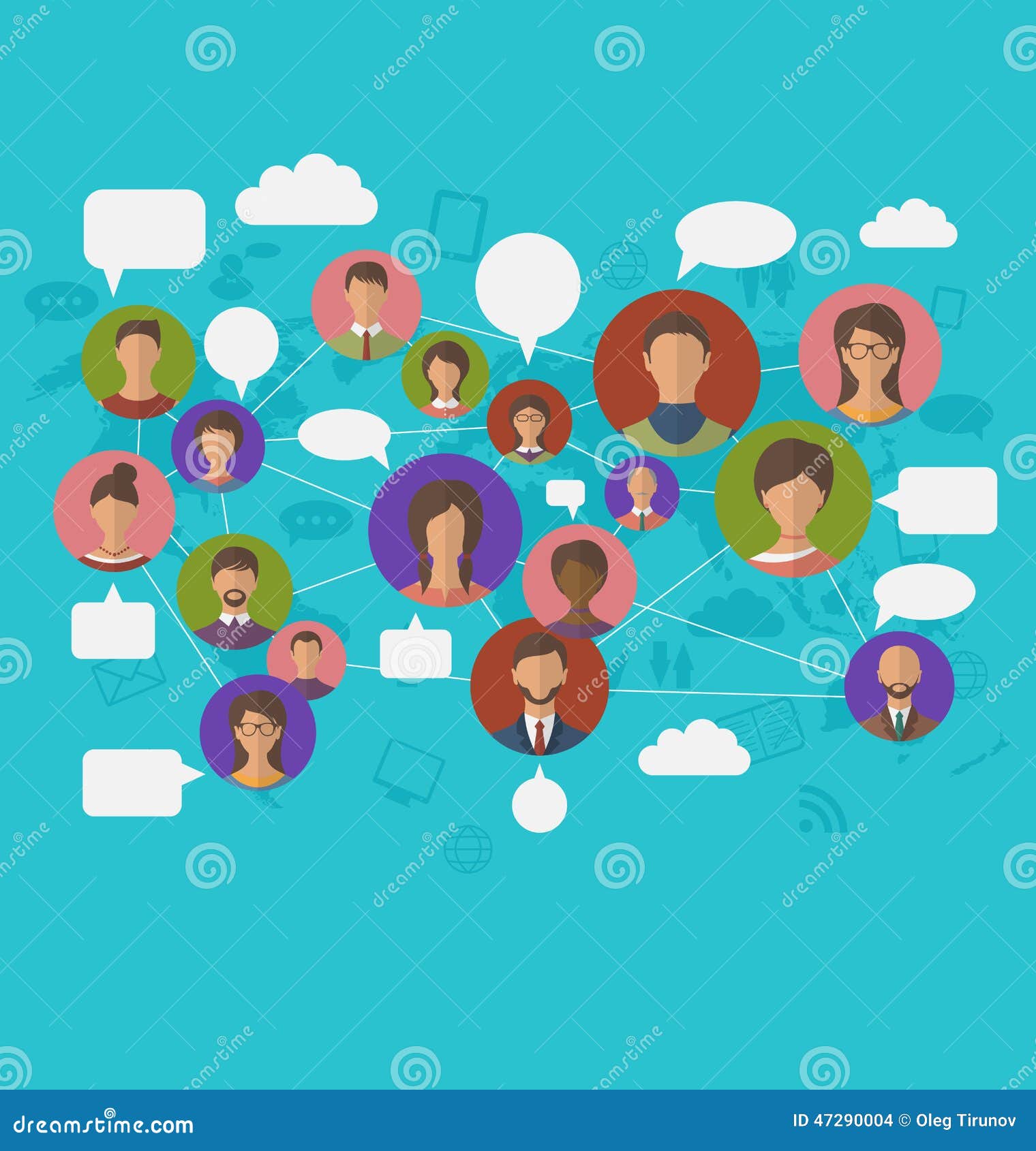 Social Connection on World Map with People Icons Stock Vector ...