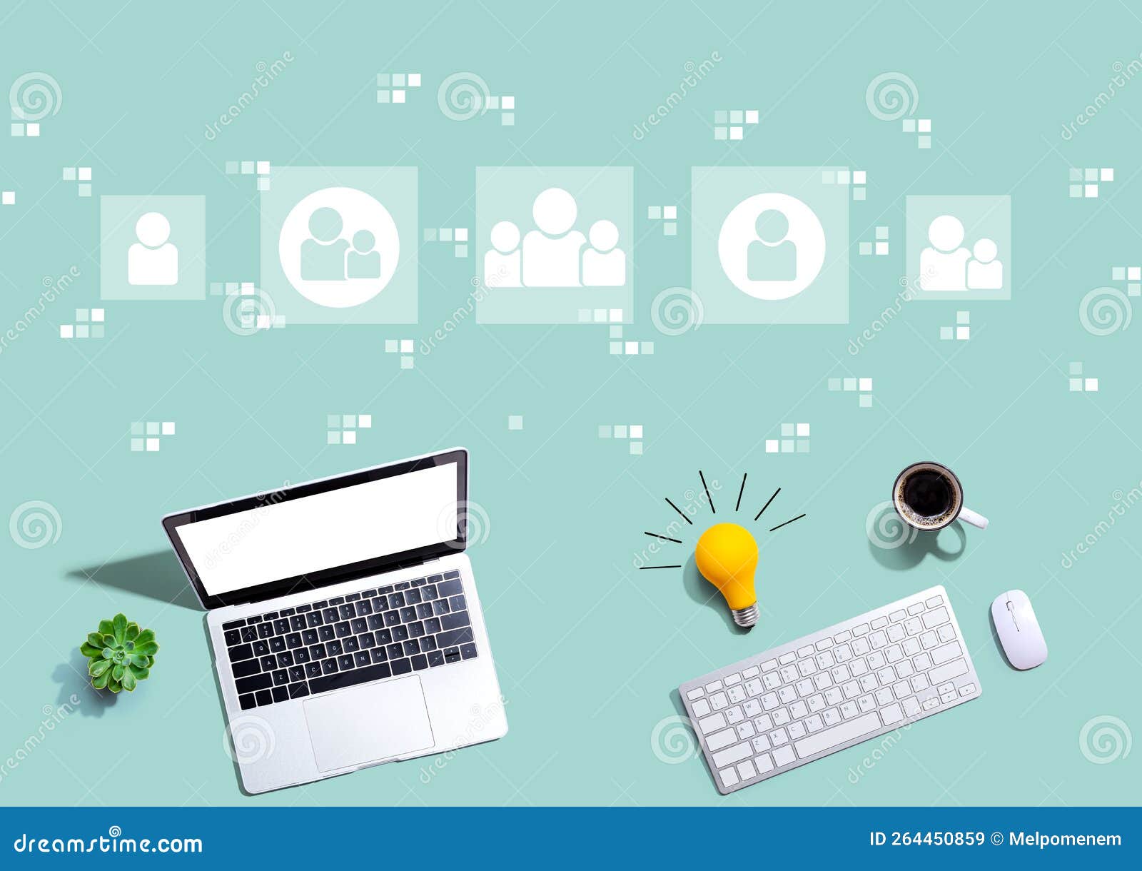 Social Connections Theme with Computers with a Light Bulb Stock Image ...