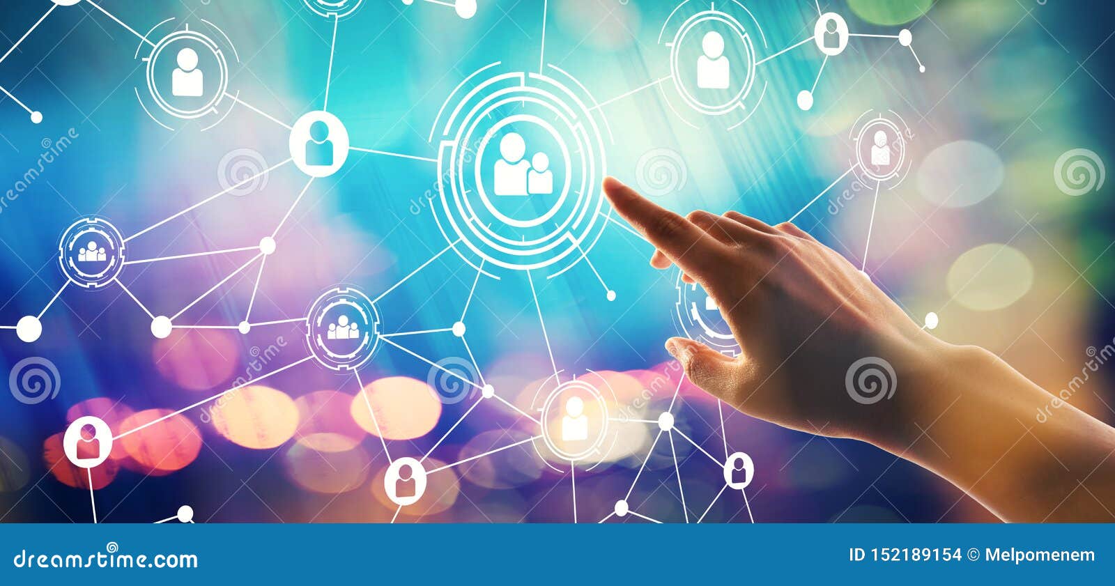 Social Connections Theme with Hand Pressing a Button Stock Photo ...